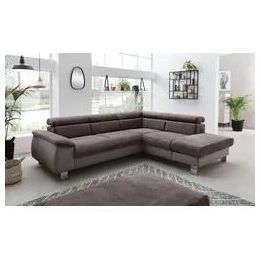 Ecksofa COTTA "Komaris L-Form, B: 249 cm", braun (mud, espresso), B:249cm H:72cm T:100cm, Microfaser PRIMABELLE (100% Polyester);Kunstleder SOFTLUX;Feinstruktur (100% Polyester);Kunstleder SOFTLUX/Struktur (100% Polyester);NaturLEDER, Sofas, Ecksofa, mit Kopfteilverstellung, optional Bettfunktion, Bettkasten & Licht