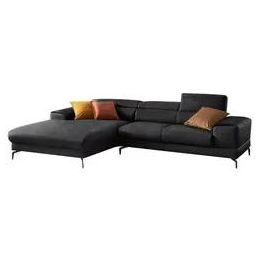 Ecksofa W.Schillig "Piedroo, Designsofa mit tollem Sitzkomfort, elegant und bequem, L-Form", grau (anthrazit s37), B:303cm H:70cm T:193cm, Stoff S37 (100% Polyester): Luxus-Microfaser in Lederoptik, Sofas, Ecksofa, Kopfteilverstellung, wahlweise mit Sitztiefenverstellung, Breite 303cm