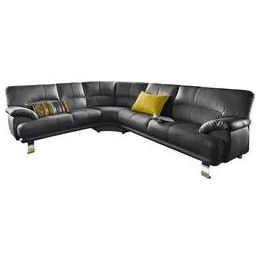 Ecksofa Trendmanufaktur "Cecilia in italienischem Design, modern und komfortabel, L-Form", schwarz, B:280cm H:87cm T:240cm, NaturLEDER (echtes Rindsleder) in Sitz und R&uuml;cken. Korpus in passendem Kunstleder SOFTLUX bezogen;Luxus-Microfaser ALCAZAR (100% Polyester);Kunstleder SOFTLUX;Microfaser PRIMABELLE (100% Polyester), Sofas, Ecksofa, bequeme Armlehnen, mit langem Schenkel