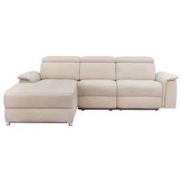 Ecksofa Home Affaire "Pareli, L-Form, 259cm,m. Recamiere, Echtleder, Kunstleder, Webstoff", beige (creme), B:259cm H:98cm T:163cm, Webstoff (95% Polyester 5%Nylon), Sofas, Ecksofa, man. o. elektr. Relaxfunktion, USB/Kopfteilverstellg u. LED