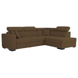 Ecksofa Home Affaire "Tulio L-Form", braun, B:267cm H:95cm T:198cm, Struktur fein (100% Polyester);Struktur (100% Polyester);Samtstruktur (100% Polyester), Sofas, Ecksofa, wahlweise mit Bettfunktion und Bettkasten, incl. 3 Zierkissen