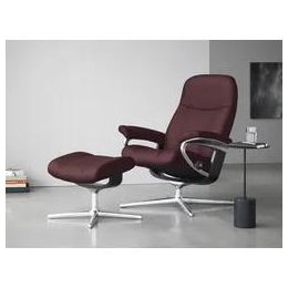 Relaxsessel stressless "Consul", rot (bordeaux batick), B:78cm H:97cm T:70cm, Leder BATICK: BATICK ist ein leicht korrigiertes, durchgef&auml;rbtes und genarbtes M&ouml;belleder, bei dem die meisten Unebenheiten und Spuren in der Regel entfernt wurden., Sessel, Relaxsessel, mit Cross Base, Gr&ouml;&szlig;e S, M & L, Holzakzent Schwarz