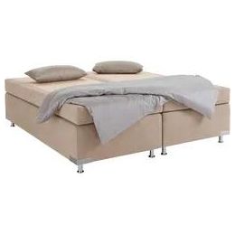 Boxspringbett "Holland", beige (sand), B:182cm L:201cm, Microvelours (100% Polyester), Westfalia Schlafkomfort, Komplettbetten, Boxspringbett, ohne Kopfteil, frei im Raum stellbar