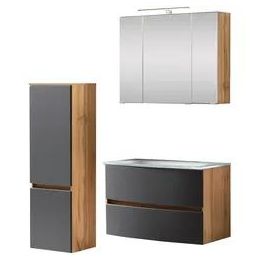 Badezimmer-Set Welltime "Kaunas", grau (matt grau, wotaneiche), B:120cm H:200cm T:49cm, Kastenm&ouml;bel-Sets, bestehend aus Waschtisch-Set mit Midischrank, Breite 120 cm