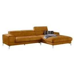 Ecksofa W.Schillig "piedroo, Designsofa mit tollem Sitzkomfort, bequem und elegant, L-Form", gelb (brandy s37), B:303cm H:70cm T:193cm, Stoff S37 (100% Polyester): Luxus-Microfaser in Lederoptik, Sofas, Ecksofa, Kopfteilverstellung, wahlweise mit Sitztiefenverstellung, Breite 303cm