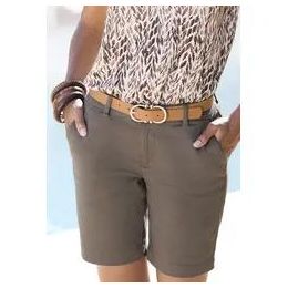 Bermudas Lascana, Damen, Gr. 34, N-Gr, gr&uuml;n (khaki), Denim/Jeans, Obermaterial: 98% Baumwolle, 2% Elasthan, unifarben, gerade kniefrei, Hosen Bermudas, zum Krempeln, aus elastischer Baumwolle, kurze Hose, Shorts