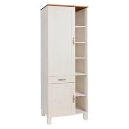 Hochschrank Home Affaire "Alby", wei&szlig; (wei&szlig;, honigfarben), B:75cm H:205cm T:60cm, Schr&auml;nke, Hochschrank, Breite 75 cm, 2 T&uuml;ren, 1 Schubkasten, 6 offene F&auml;cher