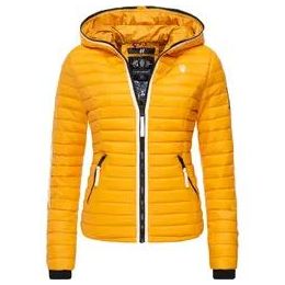 Steppjacke Navahoo "Kimuk Prc", Damen, Gr. XS (34), gelb, Oberstoff: 100% Nylon. Futter: 100% Polyester. Wattierung: 100% Polyester. &Auml;rmelfutter: 100% Polyester, figurbetont h&uuml;ftlang, &Auml;rmel ohne &Auml;rmelschlitz Rippstrickb&uuml;ndchen kontrastfarben, Jacken Steppjacke, leichte &Uuml;bergangsjacke mit Kapuze