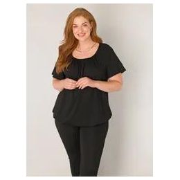 Ballonshirt Base Level Curvy "Yoni", Damen, Gr. 50, schwarz, Single Jersey, Obermaterial: 94% Viskose, 6% Elasthan, unifarben, figurumspielend h&uuml;ftlang, Rundhals, abgesteppt, Shirts Ballonshirt, mit gerafftem Rundhalsausschnitt