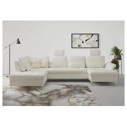 Wohnlandschaft Home Affaire "Palm Beach U-Form", beige (creme), B:347cm H:89cm T:224cm, 98%Polyester, 2%Polyamid, Sofas, Wohnlandschaft, Federkern, mit Sitztiefenverstellung, wahlweise mit Bettfunktion