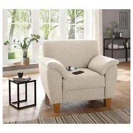 Sessel Home Affaire "Alta", beige (natur), B:101cm H:87cm T:88cm, Struktur ( 100% Polyester);Struktur fein ( 100% Polyester);Luxus-Microfaser (100% Polyester), Sessel, Sessel, mit Federkern und Kontrastnaht, F&uuml;&szlig;e Buche eichefarben