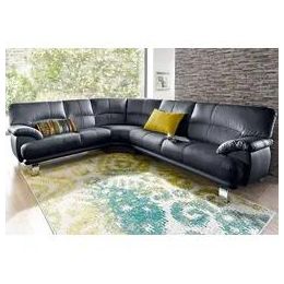 Ecksofa Trendmanufaktur "Cecilia in italienischem Design, modern und komfortabel, L-Form", grau, B:280cm H:87cm T:240cm, NaturLEDER (echtes Rindsleder) in Sitz und R&uuml;cken. Korpus in passendem Kunstleder SOFTLUX bezogen;Luxus-Microfaser ALCAZAR (100% Polyester);Kunstleder SOFTLUX;Microfaser PRIMABELLE (100% Polyester), Sofas, Ecksofa, bequeme Armlehnen, mit langem Schenkel