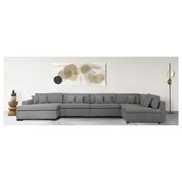 Wohnlandschaft Home Affaire "Skara XXL U-Form", grau (hellgrau), B:510cm H:86cm T:250cm, 100% Polyester, Sofas, Wohnlandschaft, Lounge-Sofa XXL mit Federkern-Polsterung, in vielen Bezugsvarianten