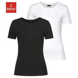 T-Shirt Lascana, Damen, Gr. 40/42, schwarz-wei&szlig; (wei&szlig;, schwarz), Rippware, Obermaterial: 95% Viskose, 5% Elasthan, unifarben, figurbetont h&uuml;ftlang, Rundhals, Shirts T-Shirt, aus weicher Rippware