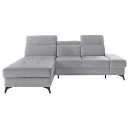 Ecksofa Home Affaire "Cardiz L-Form", grau (hellgrau), B:246cm H:83cm T:173cm, Webstoff (100% Polyester);Luxus-Microfaser Paris (90% Polyester/10% Polyamid);Struktur fein (100% Polyester);Samtoptik (100% Polyester), Sofas, Ecksofa, inkl.Kopfteilverstellung und Federkern wahlweise mit Bettfunktion