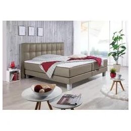 Boxspringbett Home Affaire "Tavira", grau (taupe), B:187cm L:208cm, Komplettbetten, Boxspringbett, in 4 Breiten, 4 Farben und 3 Matratzenarten, incl. Topper