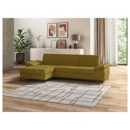 Ecksofa DOMO collection "Capelo, komfortabel, klare Linien zeichnen dieses Design aus, L-Form", gelb (senf), B:297cm H:84cm T:160cm, 49% Polyester, 34% Viskose, 9% Leinen, 8% Polyacryl, Sofas, Ecksofa, mit Armteilverstellung, wahlweise mit Bettfunktion, Federkern