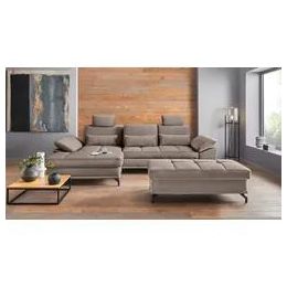 Ecksofa OTTO HOME "Costello L-Form, B: 301 cm mit Sitztiefen-, Armteilverstellung &", beige (sand), B:301cm H:89cm T:176cm, 100% Polyester;Samtoptik (100% Polyester), Sofas, Ecksofa, 3 Nierenkissen, optional Bettfunktion & Bettkasten