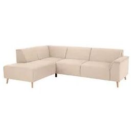 Ecksofa Home Affaire "Julia zeitlose und elegante Couch, hoher Sitzkomfort, L-Form", beige, B:263cm H:81cm T:191cm, Struktur fein ( 100% Polyester);Struktur weich (92% Polyester, 8% Nylon);Luxus-Microfaser Lederoptik (100% Polyester), Sofas, Ecksofa, Federkern-Polsterung, Holzf&uuml;&szlig;e, Keder