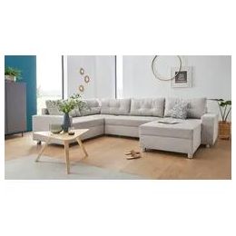 Wohnlandschaft Collection AB "Paris U-Form, B: 310 cm", grau (hellgrau), B:310cm T:212cm, Samtoptik (100% Polyester), Sofas, Wohnlandschaft, 1 Zierkissen & Federkern, optional Bettfunktion & Bettkasten