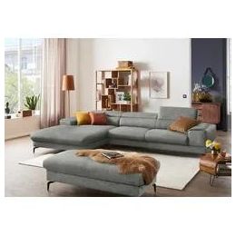 Ecksofa W.Schillig "piedroo, Designsofa mit tollem Sitzkomfort, bequem und elegant, L-Form", grau (grau s37), B:343cm H:70cm T:193cm, Stoff S37 (100% Polyester): Luxus-Microfaser in Lederoptik, Sofas, Ecksofa, Kopfteilverstellung, wahlweise mit Sitztiefenverstellung, Breite 343cm