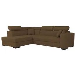Ecksofa Home Affaire "Tulio L-Form", braun, B:267cm H:95cm T:198cm, Struktur fein (100% Polyester);Struktur (100% Polyester);Samtstruktur (100% Polyester), Sofas, Ecksofa, wahlweise mit Bettfunktion und Bettkasten, incl. 3 Zierkissen