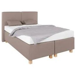 Boxspringbett, beige (strukturstoff beige), Liegefl&auml;che B/L: 140cm x 200cm, H2, 7-Zonen-Kaltschaummatratze, Westfalia Schlafkomfort, Komplettbetten, Boxspringbett, mit Zierkissen