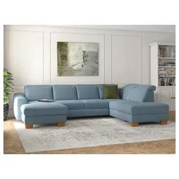 Sit & More Wohnlandschaft SIT & MORE "Dundee U-Form", blau (hellblau), B:338cm H:86cm T:219cm, Sofas, Wohnlandschaft, mit Federkern und Massivholzf&uuml;&szlig;en, wahlweise mit Kopfteilverstellung