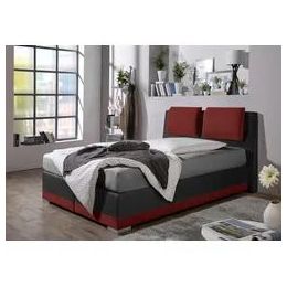 Boxspringbett Maintal, rot (rot, schwarz), B:172cm L:212cm, Strukturstoff-Bezug 100% Polyester;Kunstleder 100% PU;Bezug der Spiegelfl&auml;che Matratzendrell aus 100% Polyester, Komplettbetten, Boxspringbett, verstellbare Kopfst&uuml;tze