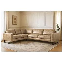 Ecksofa Home Affaire "Pinto, XXL, 250/290 cm, langer Schenkel, Ottomane", beige, B:290cm H:85cm T:250cm, Luxus-Microfaser in Lederoptik(100% Polyester);Cord (92% Polyester, 8% Polyamide), Sofas, Ecksofa, Cord, Chenille, Lederoptik, mit Keder, Metallf&uuml;&szlig;e, Wellenunterfederung, Topseller