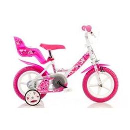 Kinderfahrrad DINO "M&auml;dchenfahrrad 12 Zoll", rosa, Fahrr&auml;der, Kinder, 22cm, 12 Zoll (30,48cm), mit St&uuml;tzr&auml;dern, Korb und Puppensitz