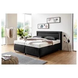 Boxspringbett, grau (feinstrukturstoff anthrazit), Liegefl&auml;che B/L: 180cm x 200cm, H2, 7-Zonen-Kaltschaummatratze, Bezug Unterbox und Kopfteil: Feinstrukturstoff (77% Polyester, 23% Viskose);Bezug Obermatratze 100% Polyester, waschbar bis 60C;Bezug Zierkissen Feinstrukturstoff (77% Polyester, 23% Viskose), Westfalia Schlafkomfort, Komplettbetten, Boxspringbett, mit Zierkissen und verchromten Kufen