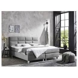 Boxspringbett, grau, B:215cm L:210cm, Bezug Bett: Feinstruktur 100% Polyester;Bezug Bonnell-Federkernmatratze: 100% Polyester;Bezug Kaltschaummatratze: 100% Polyester;Bezug Tonnentaschenfederkernmatratze: 80% Baumwolle, 20%Polyester;Topper: Komfortschaum mit Bezug 100% Polyester, Westfalia Schlafkomfort, Komplettbetten, Boxspringbett, mit Topper