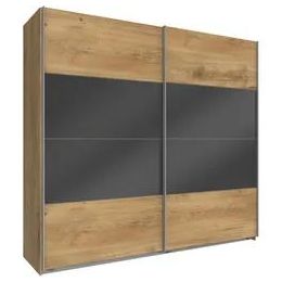 Schwebet&uuml;renschrank wimex "Easy", grau (plankeneichefarben, grauglas), B:270cm H:210cm T:65cm, Schr&auml;nke, Schwebet&uuml;renschrank, mit Teilglas