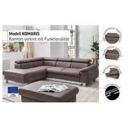 Ecksofa COTTA "Komaris L-Form, B: 249 cm", schwarz, B:249cm H:72cm, Microfaser PRIMABELLE (100% Polyester);Kunstleder SOFTLUX;Feinstruktur (100% Polyester);Kunstleder SOFTLUX/Struktur (100% Polyester);NaturLEDER, Sofas, Ecksofa, mit Kopfteilverstellung, optional Bettfunktion, Bettkasten & Licht