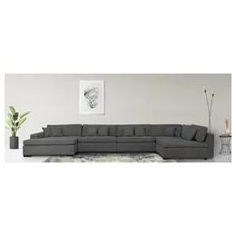 Wohnlandschaft Home Affaire "Skara U-Form", grau (dunkelgrau), B:390cm H:86cm T:190cm, 100% Polyester, Sofas, Wohnlandschaft, Lounge-Sofa mit Federkernpolsterung, in vielen Bezugsvarianten