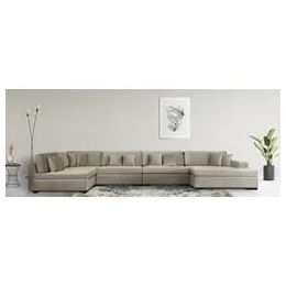 Wohnlandschaft Home Affaire "Skara U-Form", beige (dunkelbeige), B:390cm H:86cm T:190cm, 100% Polyester, Sofas, Wohnlandschaft, Lounge-Sofa mit Federkernpolsterung, in vielen Bezugsvarianten
