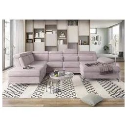 Sit & More Wohnlandschaft SIT & MORE "Cabrio U-Form, B: 359 cm, mit Sitztiefen-, Arm- & Kopfteilverstellung", rosa (rose), B:359cm H:87cm T:230cm, 100% Polyester, Sofas, Wohnlandschaft, 3 Nierenkissen, Federkern, optional Bettfunktion und Stauraum