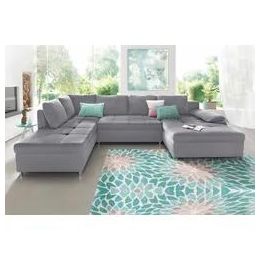 Wohnlandschaft Home Affaire "Labene U-Form", grau, B:326cm H:82cm T:90cm, Struktur fein (95% Polyester, 5% Polyamid);Luxus-Microfaser ALTARA NUBUCK (100% Polyester);Kunstleder SOFTLUX / Struktur (100% Polyester);Struktur (100% Polyester), Sofas, Wohnlandschaft, wahlweise mit Bettfunktion und Bettkasten