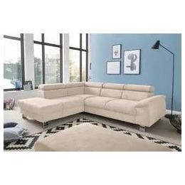Ecksofa COTTA "Komaris L-Form, B: 249 cm", beige, B:249cm H:72cm T:100cm, Microfaser PRIMABELLE (100% Polyester);Kunstleder SOFTLUX;Feinstruktur (100% Polyester);Kunstleder SOFTLUX/Struktur (100% Polyester);NaturLEDER, Sofas, Ecksofa, mit Kopfteilverstellung, optional Bettfunktion, Bettkasten & Licht