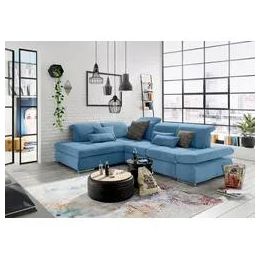Ecksofa "SO 4100 mit komfortablen Federkern und Kopfteilverstellung", blau (hellblau 1695), B:291cm H:80cm T:226cm, SET ONE BY Musterring, Sofas, Ecksofa, wahlweise mit Bettfunktion und Sitztiefenverstellung, L-Form