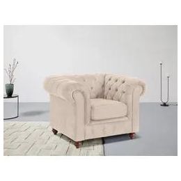 Sessel Home Affaire "Chesterfield B/T/H: 105/69/74 cm", beige (creme), B:105cm H:74cm T:89cm, 100% Polyester, Sessel, Sessel, mit hochwertiger Knopfheftung, auch in Leder