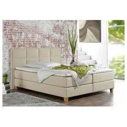 Boxspringbett Home Affaire "Casey", beige (creme, beige), B:151cm L:209cm, Struktur fein (100% Polyester), Komplettbetten, Boxspringbett, in 5 Breiten, 3 Ausf&uuml;hrungen, 2 H&auml;rtegraden, Steppung, Topper