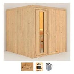 Sauna Karibu "Rodin", beige (naturbelassen), Saunaofen, integrierte Steuerung, 9 kW, Saunen, Ofen 9 kW integr. Strg