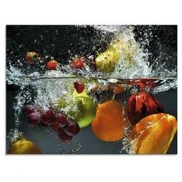 Glasbild Artland "Spritzendes Obst auf dem Wasser", bunt (farbe bild(er): bunt), B:80cm H:60cm, Bilder, in verschiedenen Gr&ouml;&szlig;en