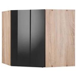Eckh&auml;ngeschrank KOCHSTATION "KS-Brindisi", schwarz (schwarz hochglanz, eichefarben), B:60cm H:57cm T:60cm, Holzwerkstoff, MDF, Schr&auml;nke, Eckh&auml;ngeschrank, praktischer Stauraum in der Ecke