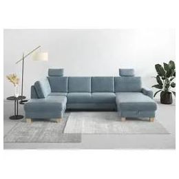 Wohnlandschaft Home Affaire "Summer U-Form", blau (blau, grau), B:314cm H:91cm T:170cm, 100% Polyester, Sofas, Wohnlandschaft, mit oder ohne Bettfunktion und Bettkasten, Cord-Bezug