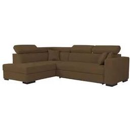Ecksofa Home Affaire "Tulio L-Form", braun, B:267cm H:95cm T:198cm, Struktur fein (100% Polyester);Struktur (100% Polyester);Samtstruktur (100% Polyester), Sofas, Ecksofa, wahlweise mit Bettfunktion und Bettkasten, incl. 3 Zierkissen