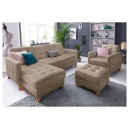 Ecksofa exxpo - SOFA FASHION "Elio, kompakt, bequem & zeitloses Design, Breite 217cm, L-Form", braun (cappuccino), B:217cm T:157cm, Luxus-Kunstleder;NaturLEDER (echtes Rindsleder) in Sitz und R&uuml;cken. Korpus in passendem Kunstleder SOFTLUX bezogen, Sofas, Ecksofa, wahlweise mit Bettfunktion