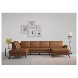 Sit & More Wohnlandschaft SIT & MORE "Fashion U-Form", braun (cognac), B:338cm H:84cm T:207cm, Sofas, Wohnlandschaft, wahlweise mit Kopfteilverstellung, Vorziehsitz, motorisch, Metallf&uuml;&szlig;e